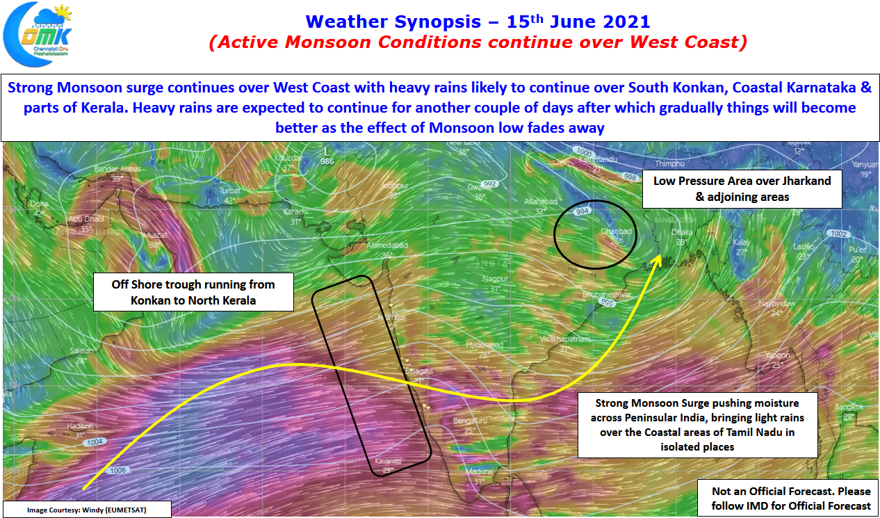 Active Monsoon Conditions continue over West Coast - Chennairains (COMK)